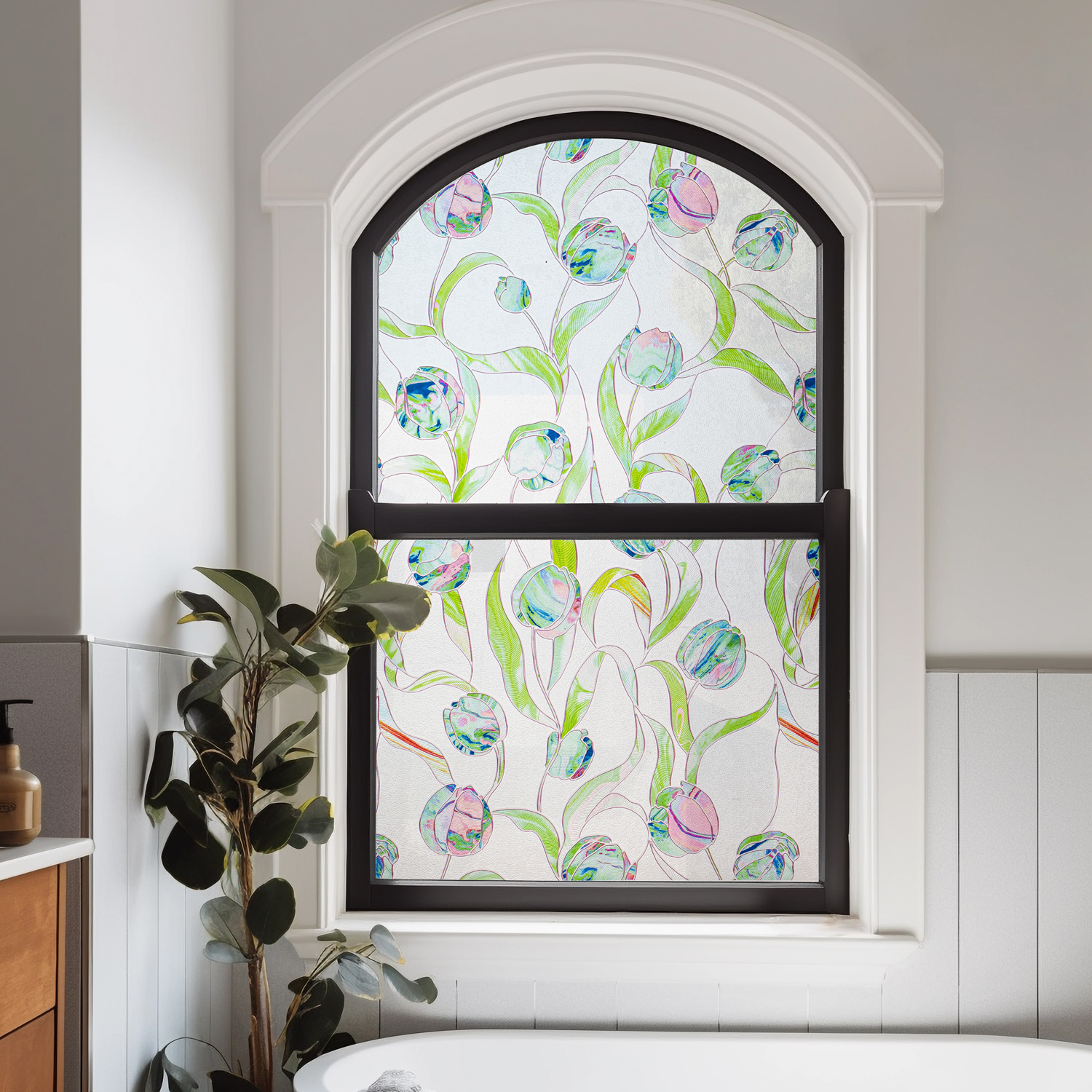 Tulip Frosted Stained Glass Privacy Window Film-Green